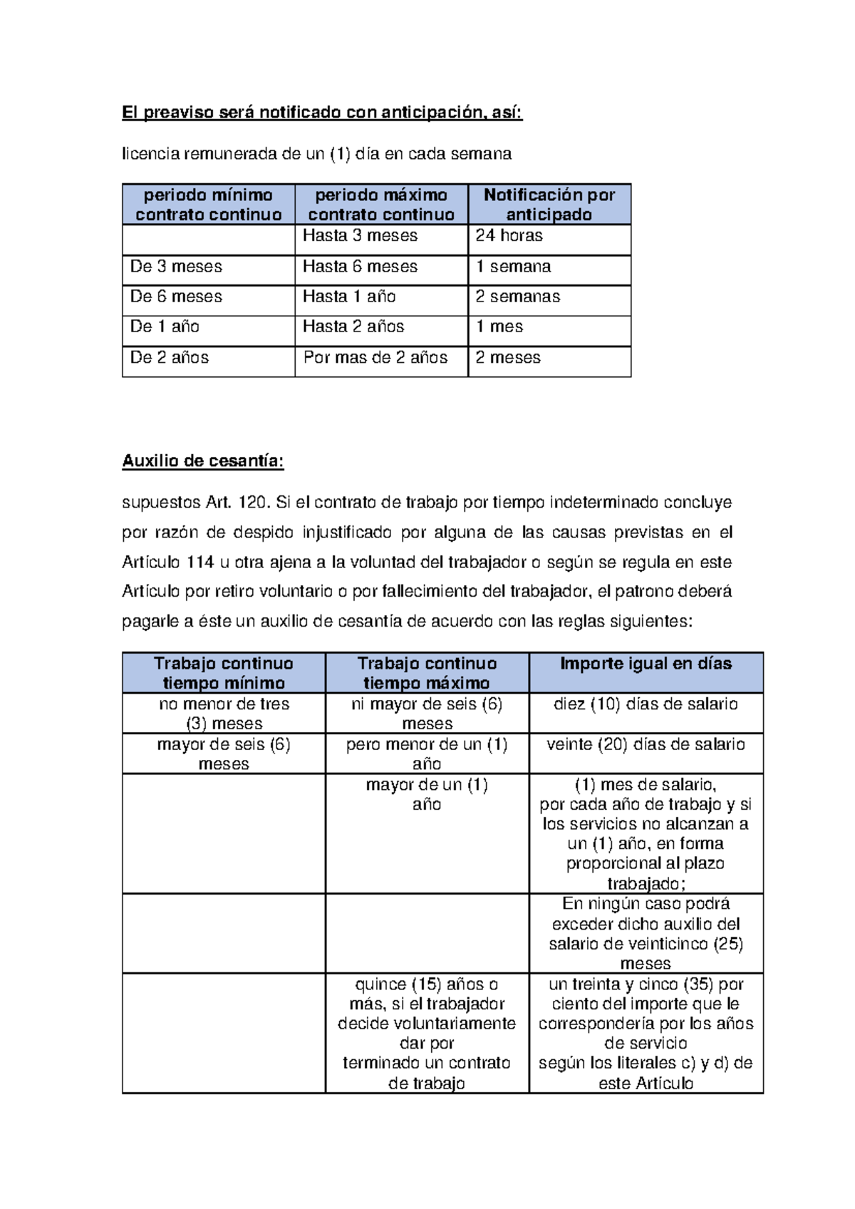 Calculo preaviso y casantia - El preaviso será notificado con ...