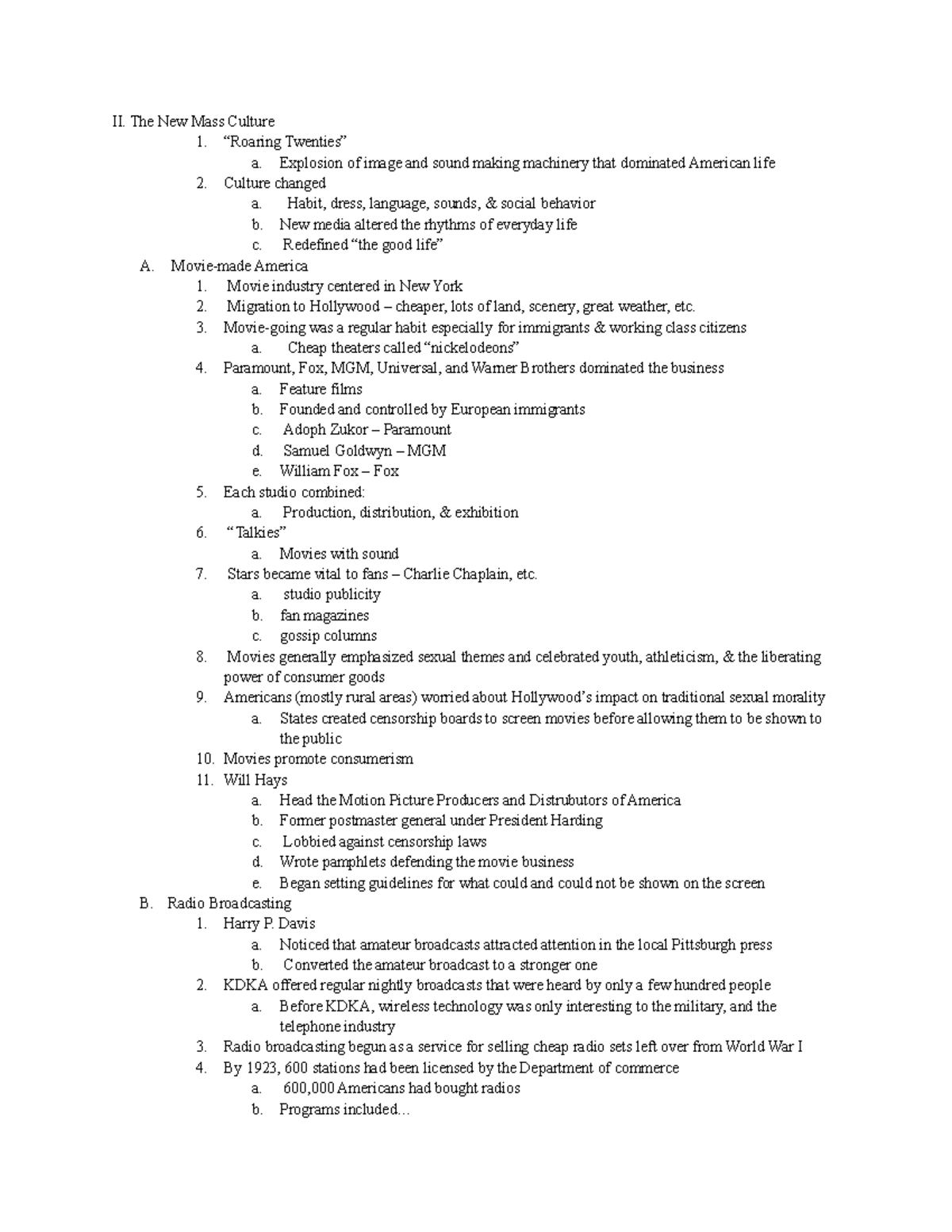 APUSH CH 23 Notes: The Rise of New Mass Culture in America - Studocu
