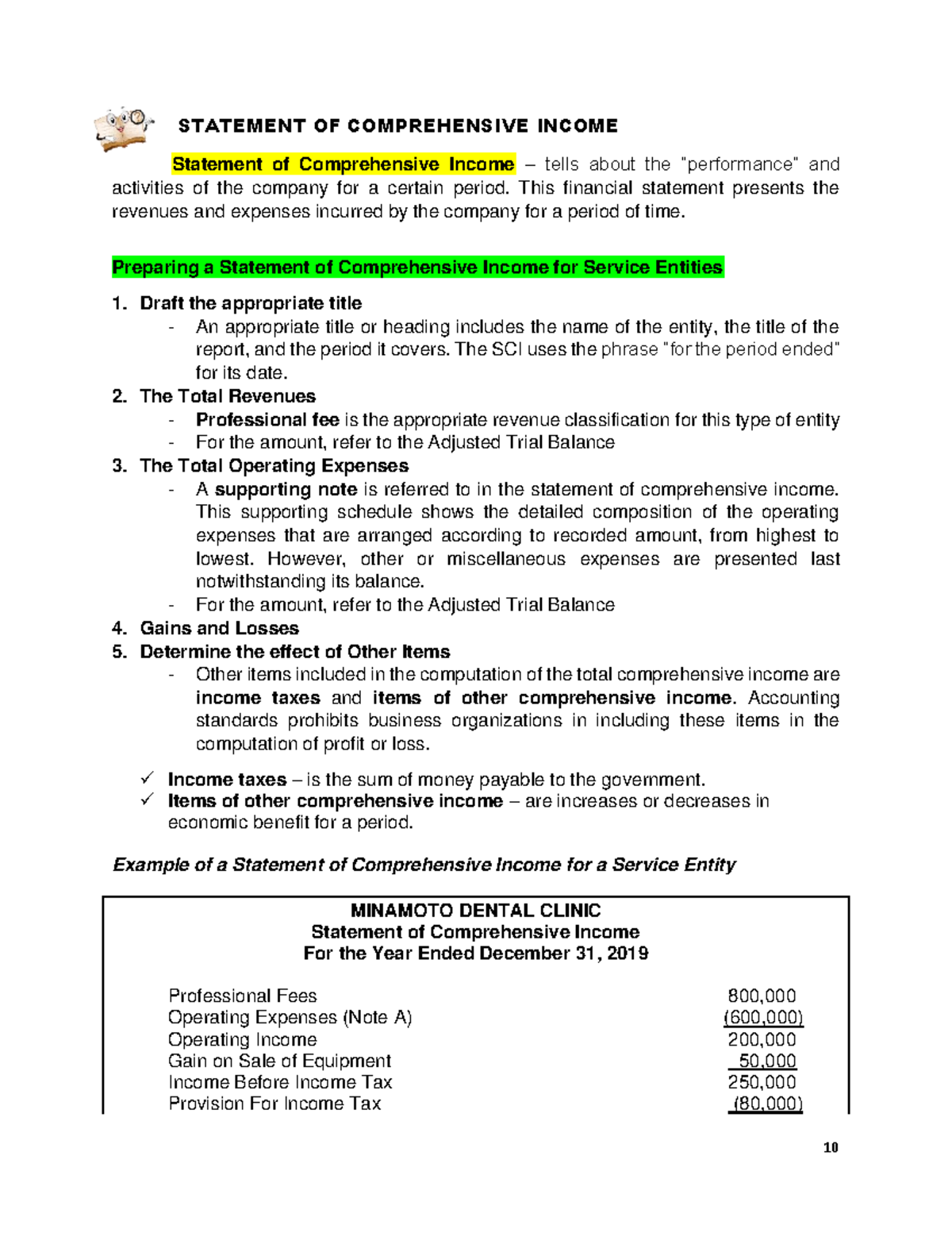 Preparation of Statement of Comprehensive Income for Service and ...