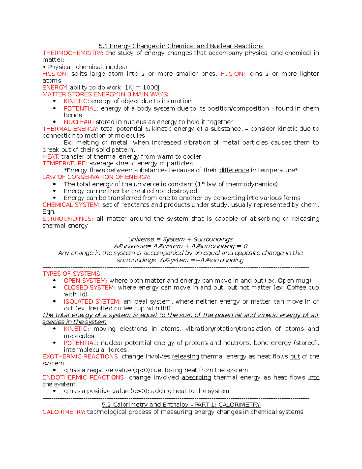 UNIT 2 - Energy Changes & Rates of Reaction: Thermochemistry Notes ...