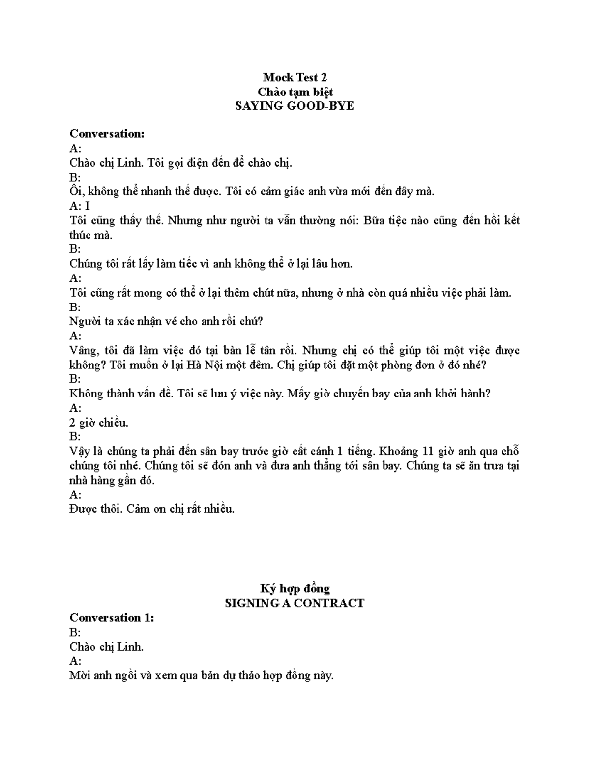 Mock-Test-2 - Some note about course - Mock Test 2 Chào tạm biệt SAYING ...