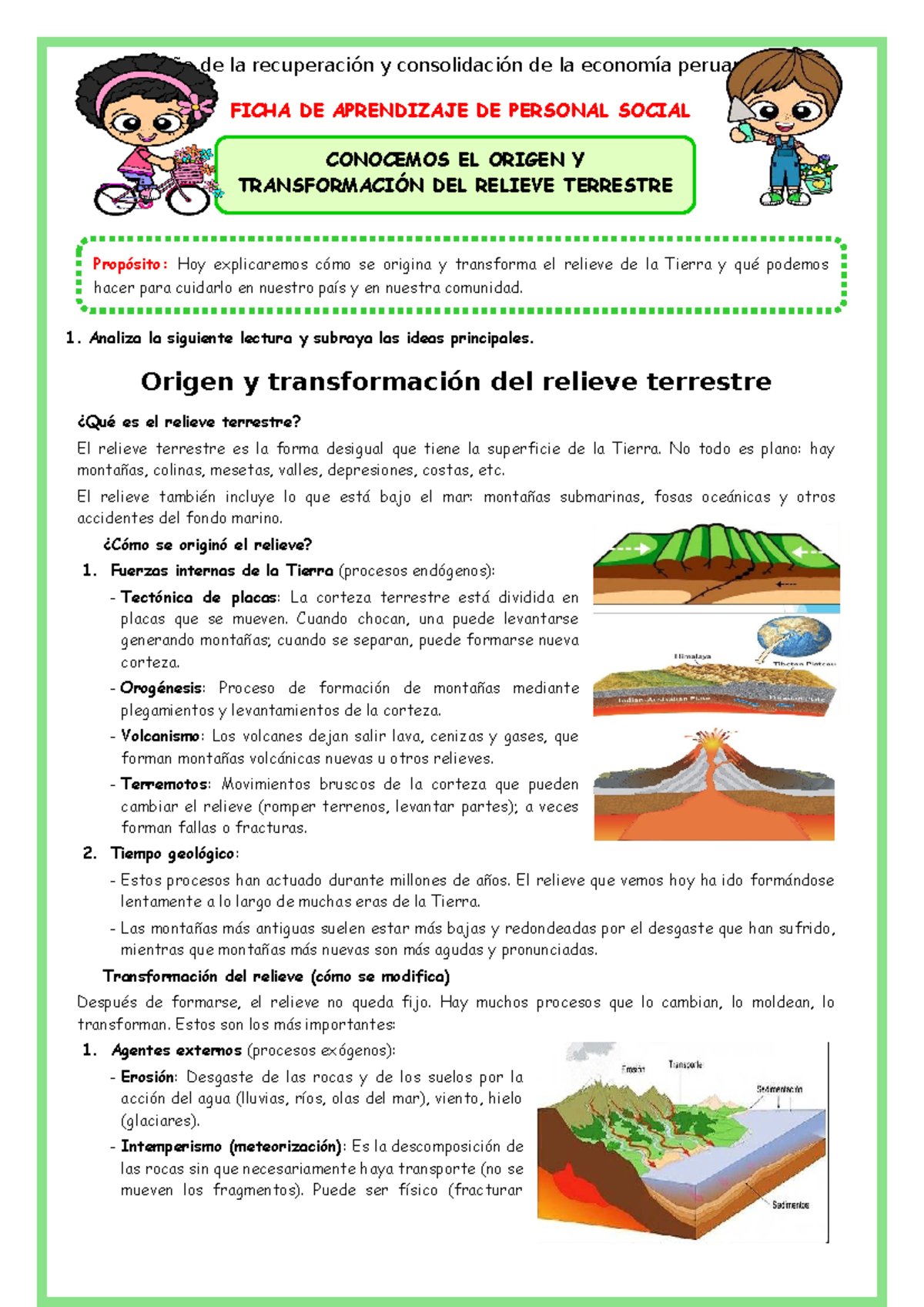 Ficha de Aprendizaje MART-PS: Origen y Transformación del Relieve ...