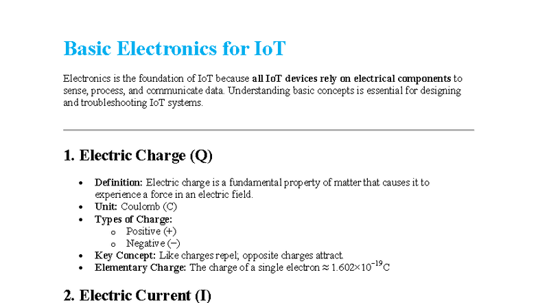 IOT UNIT -II: Basic Electronics Concepts for IoT - Studocu