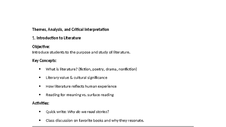 ENG 101: Themes, Analysis, and Critical Interpretation in Literature ...