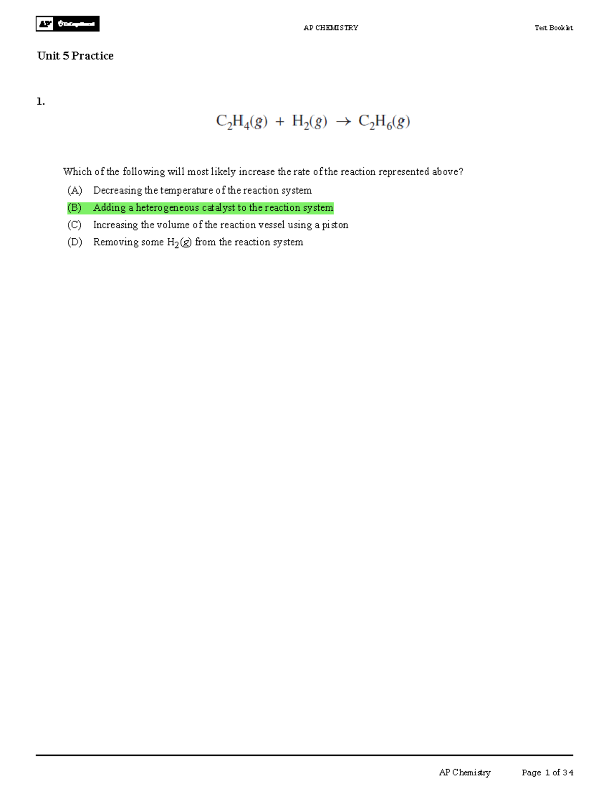Unit 5 Practice MCQs - AP Chemsitry Exam Preparation - Studocu