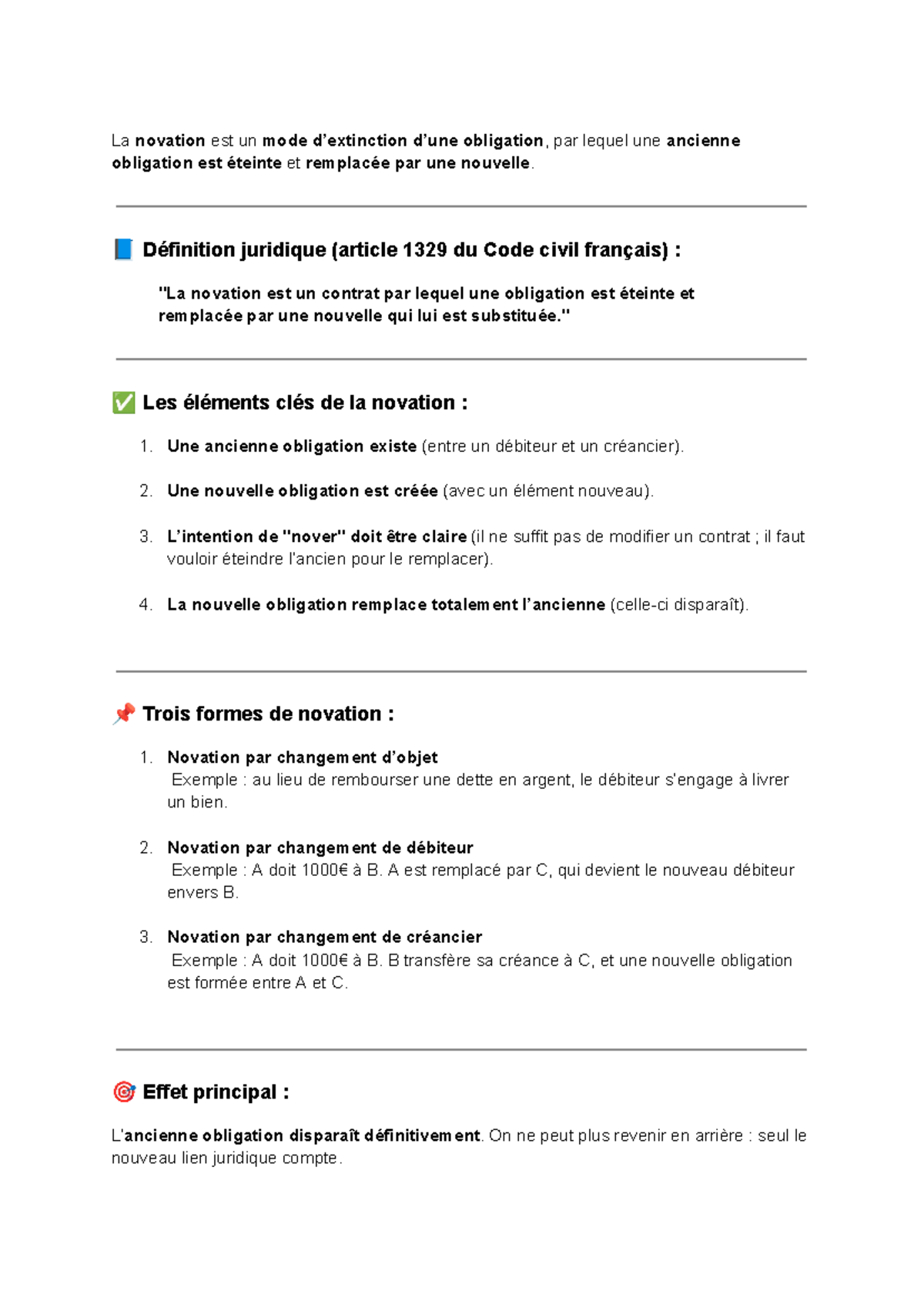 Novation en Droit: Définition et Éléments Clés - Studocu