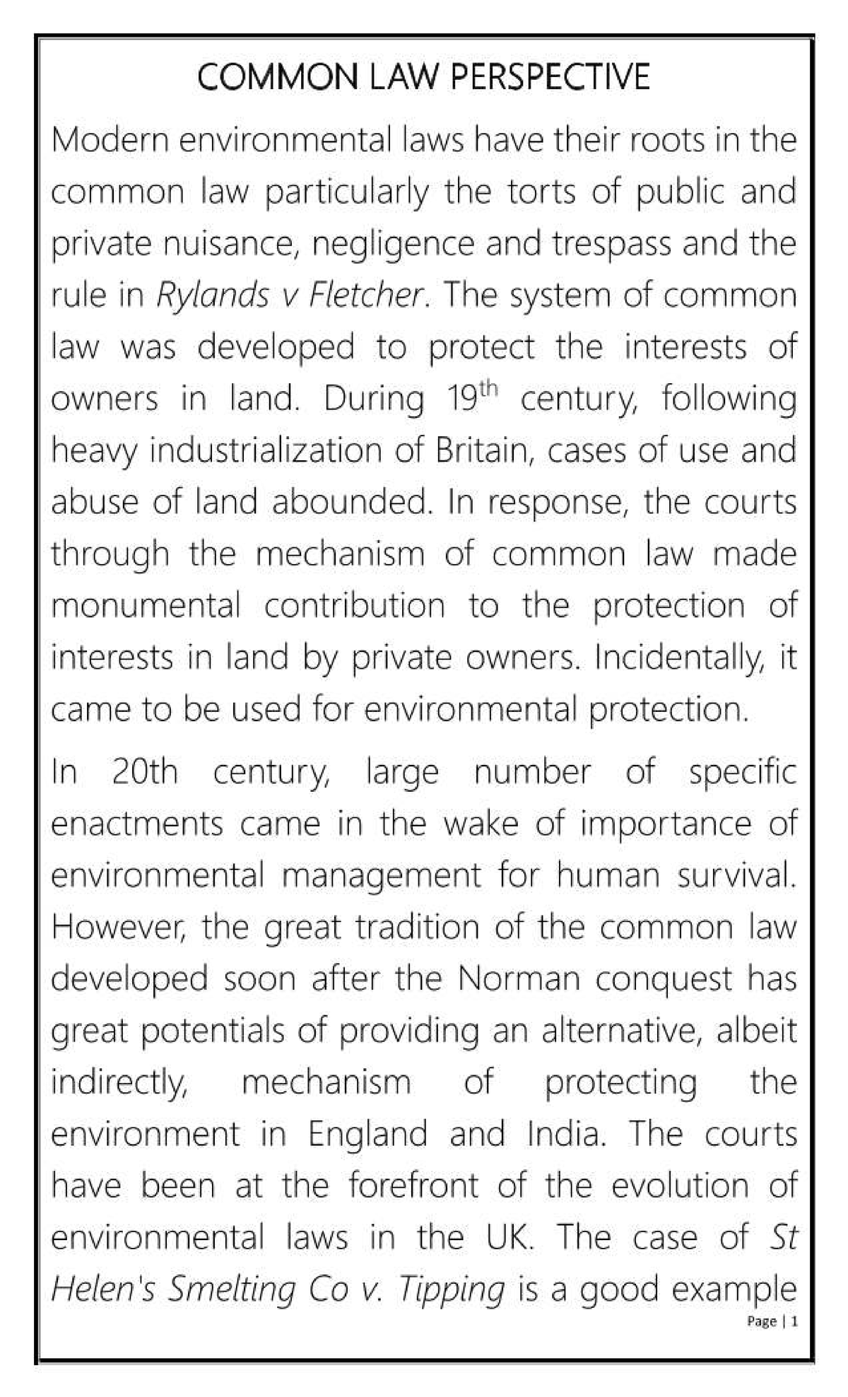 Environmental Law Notes: Common Law Perspectives on Pollution - Studocu
