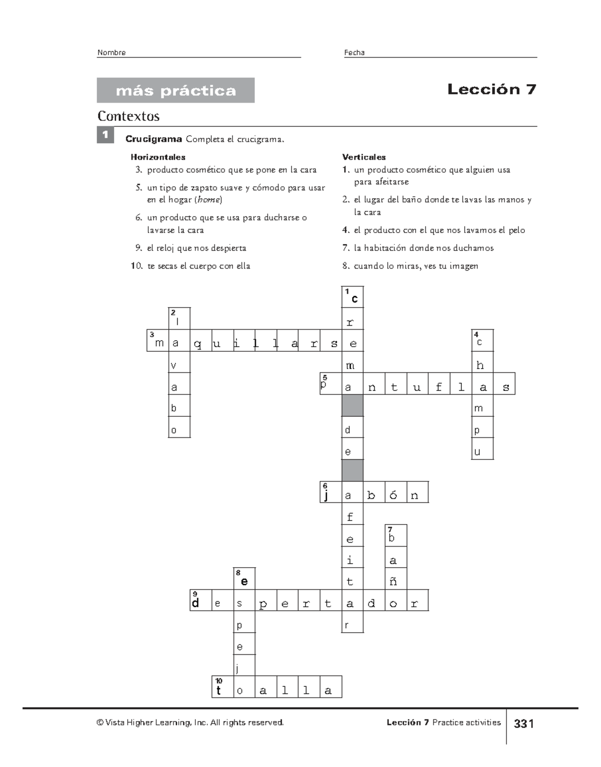 Lección 7: Crucigrama - Práctica para Contextos 1 - Studocu