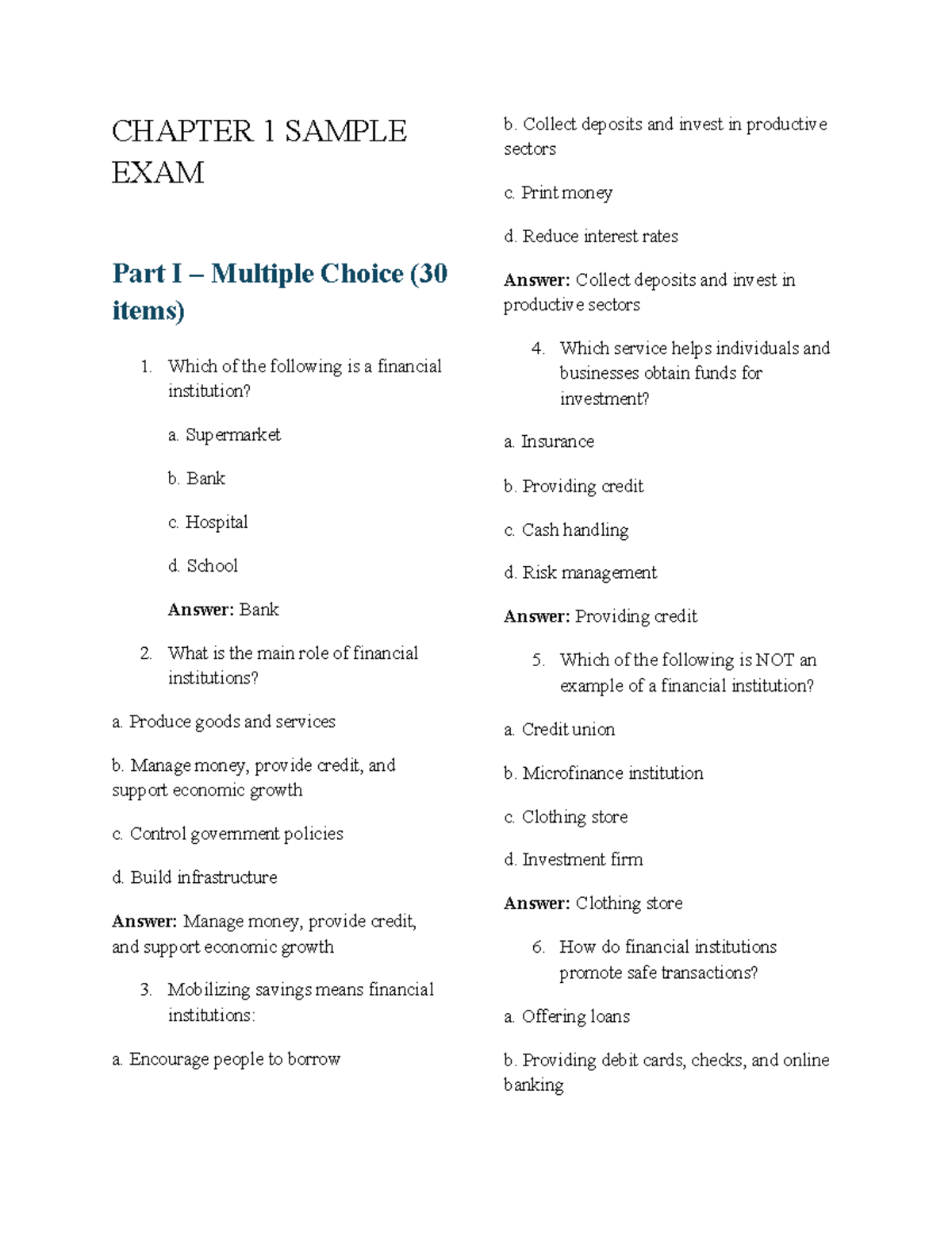 FM- Sample Exam - Financial Market Quiz - Studocu