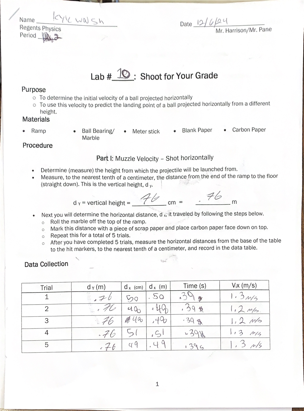 Lab #10: Projectile Motion Analysis in Regents Physics - Studocu