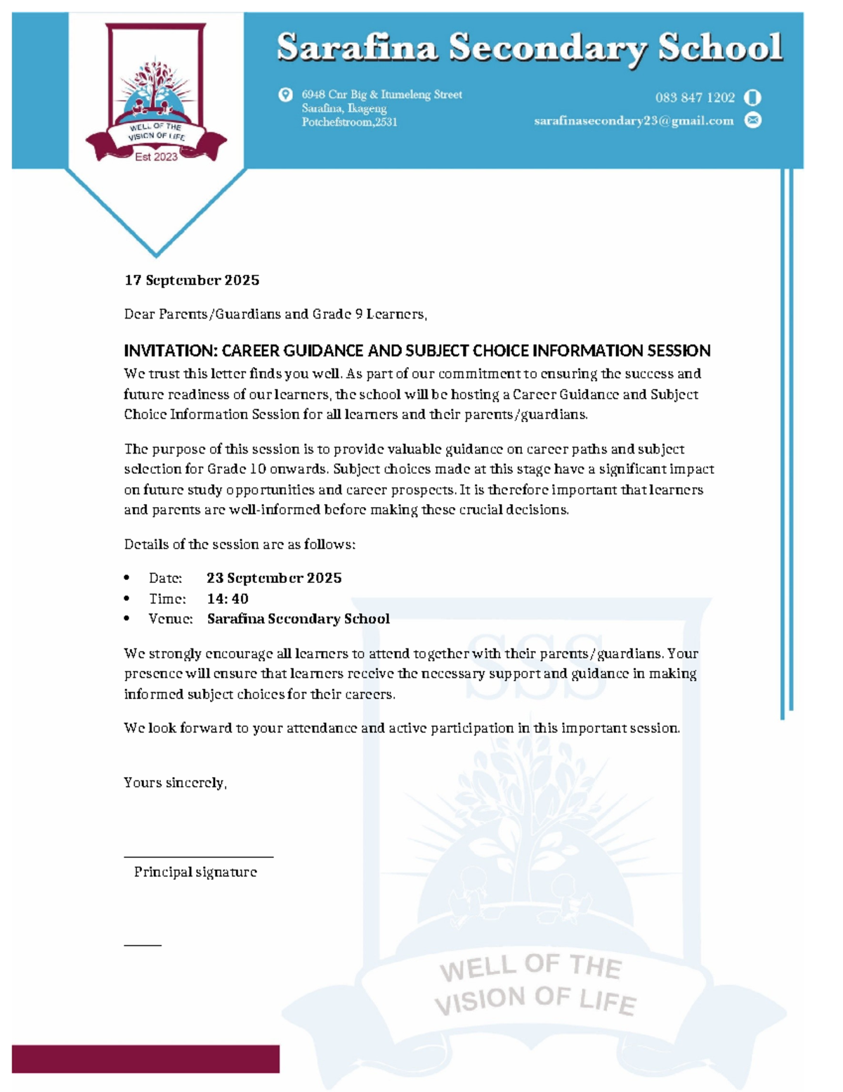 Grade 9 Career Guidance & Subject Choice Info Session Invitation - Studocu