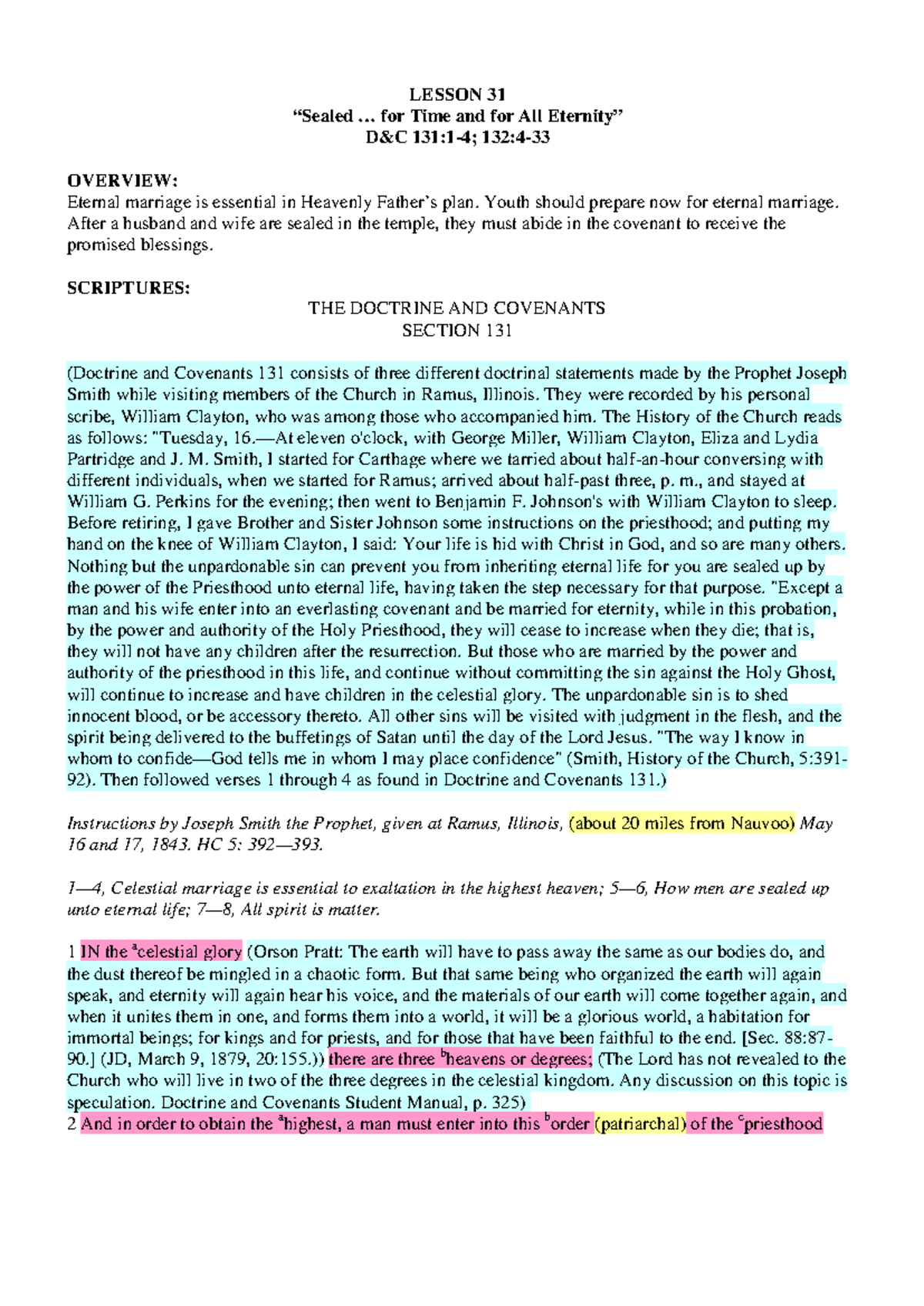 Bwc-dc-31 - APUNTES - LESSON 31 “Sealed ... for Time and for All ...