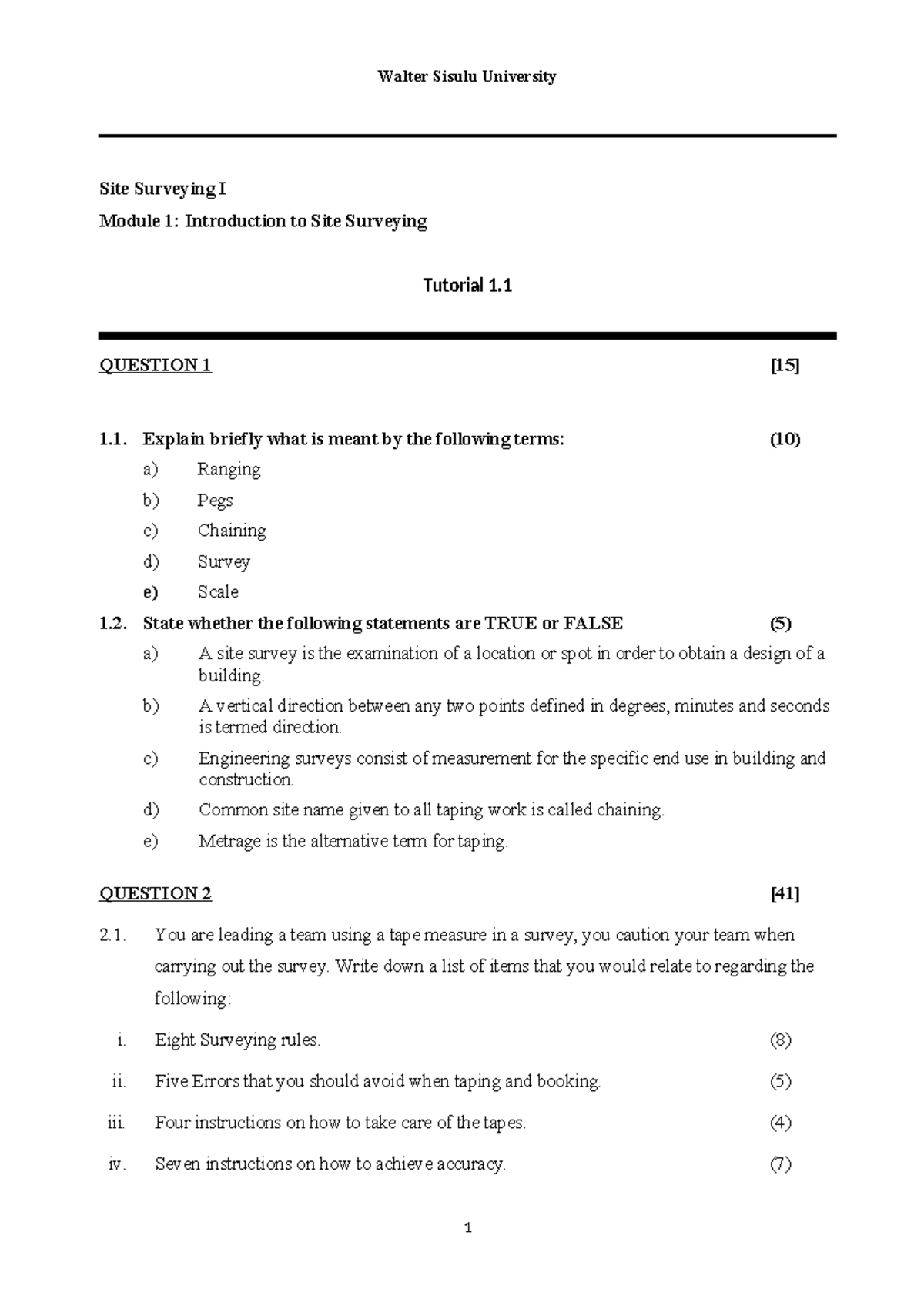 WSU Site Surveying I: Module 1 Tutorial 1.1 Overview & Questions - Studocu