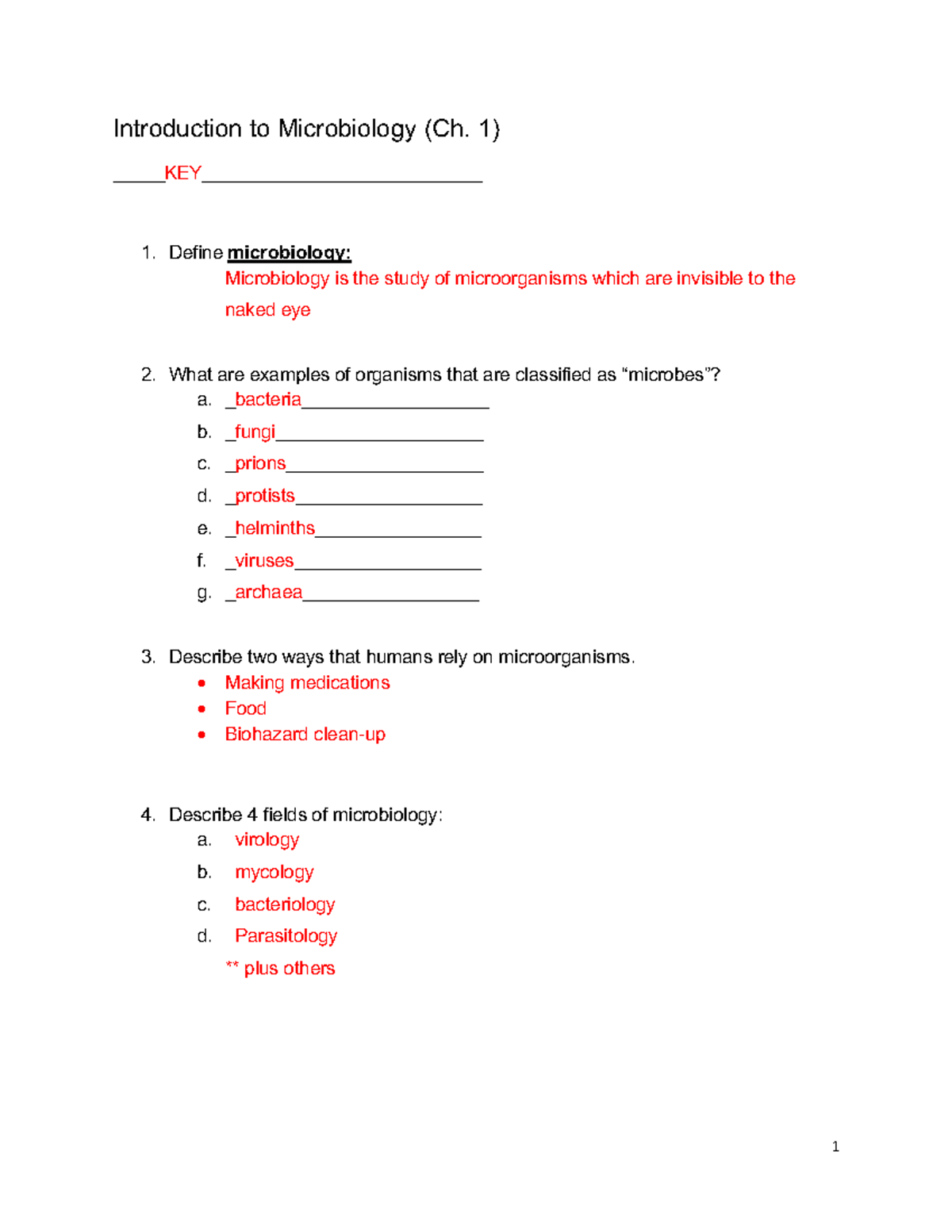 Microbiology Fundamentals (BIO 101): Ch. 1-2 Worksheet Answers - Studocu