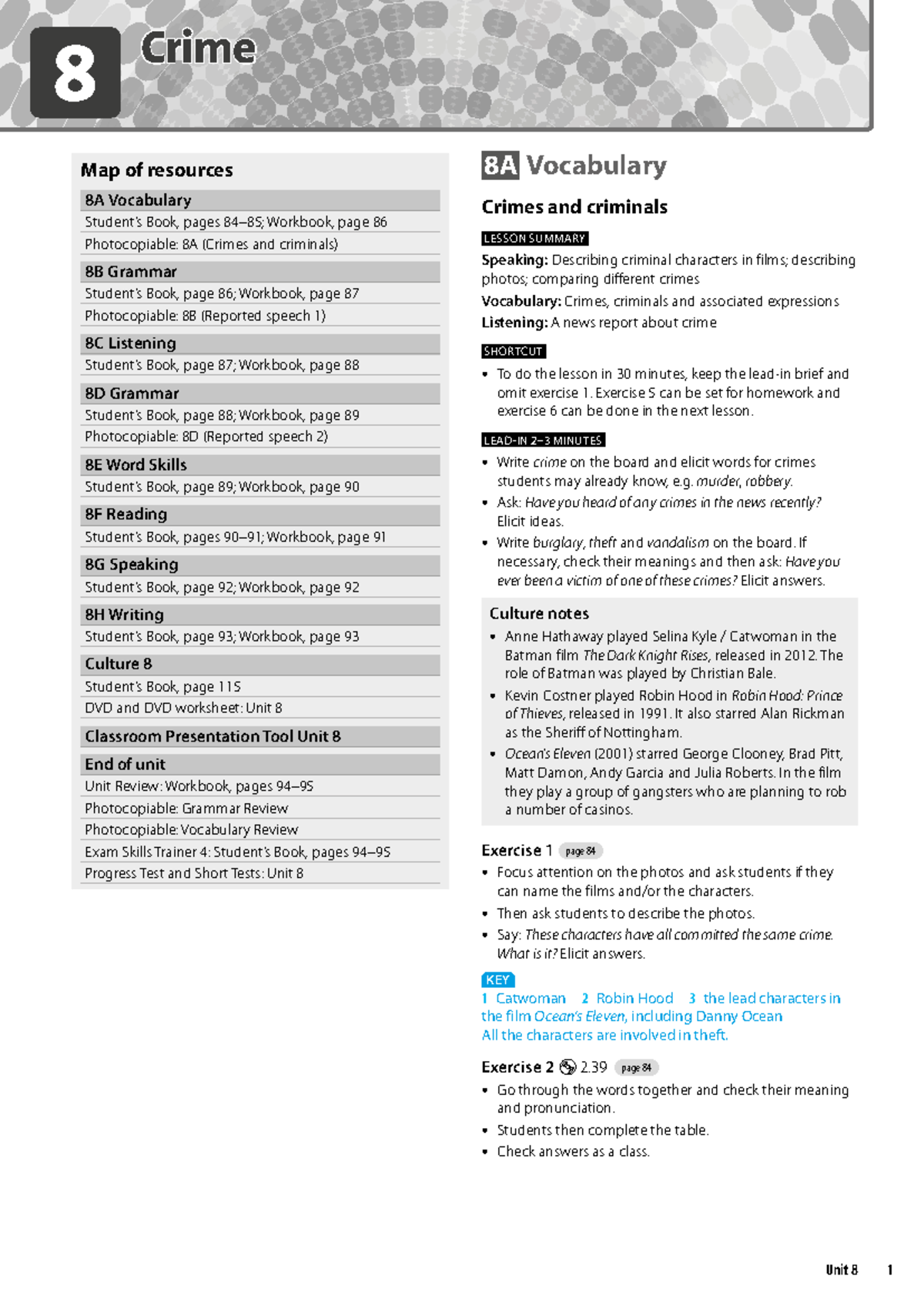 Unit 8 - English Book: Crime, Vocabulary & Grammar Lessons - Studocu