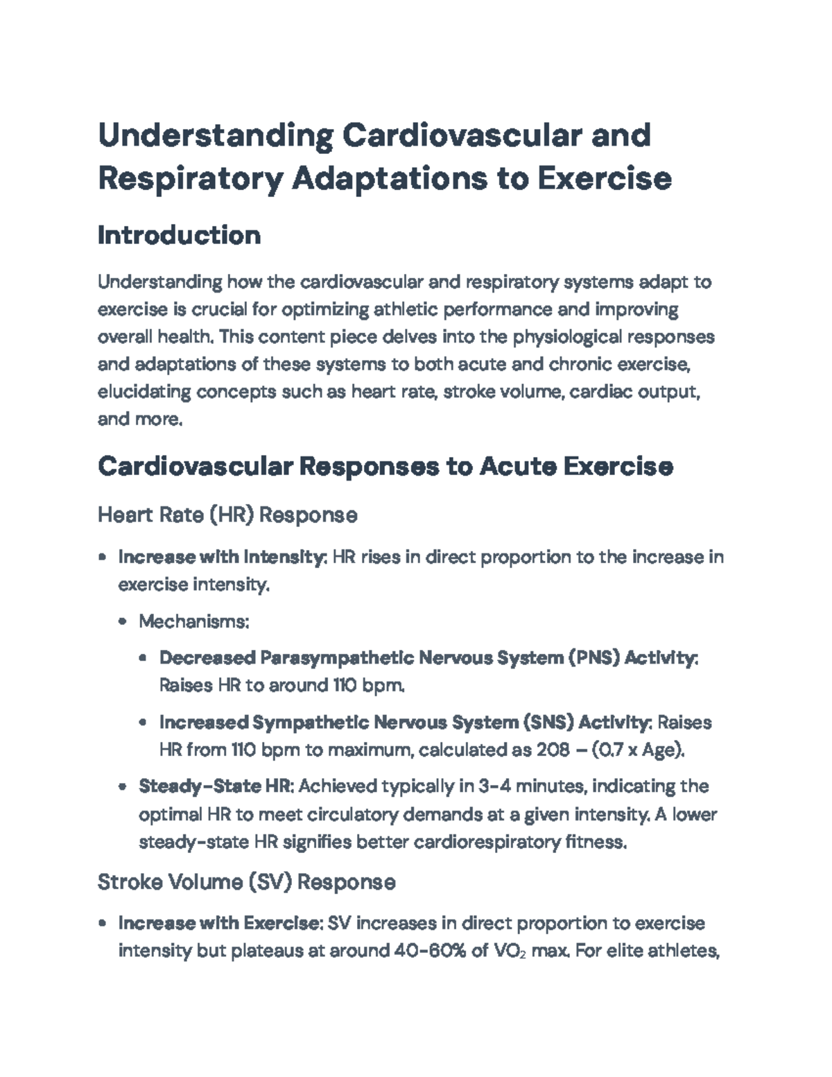 Understanding Cardiovascular and Respiratory Adaptations to Exercise ...