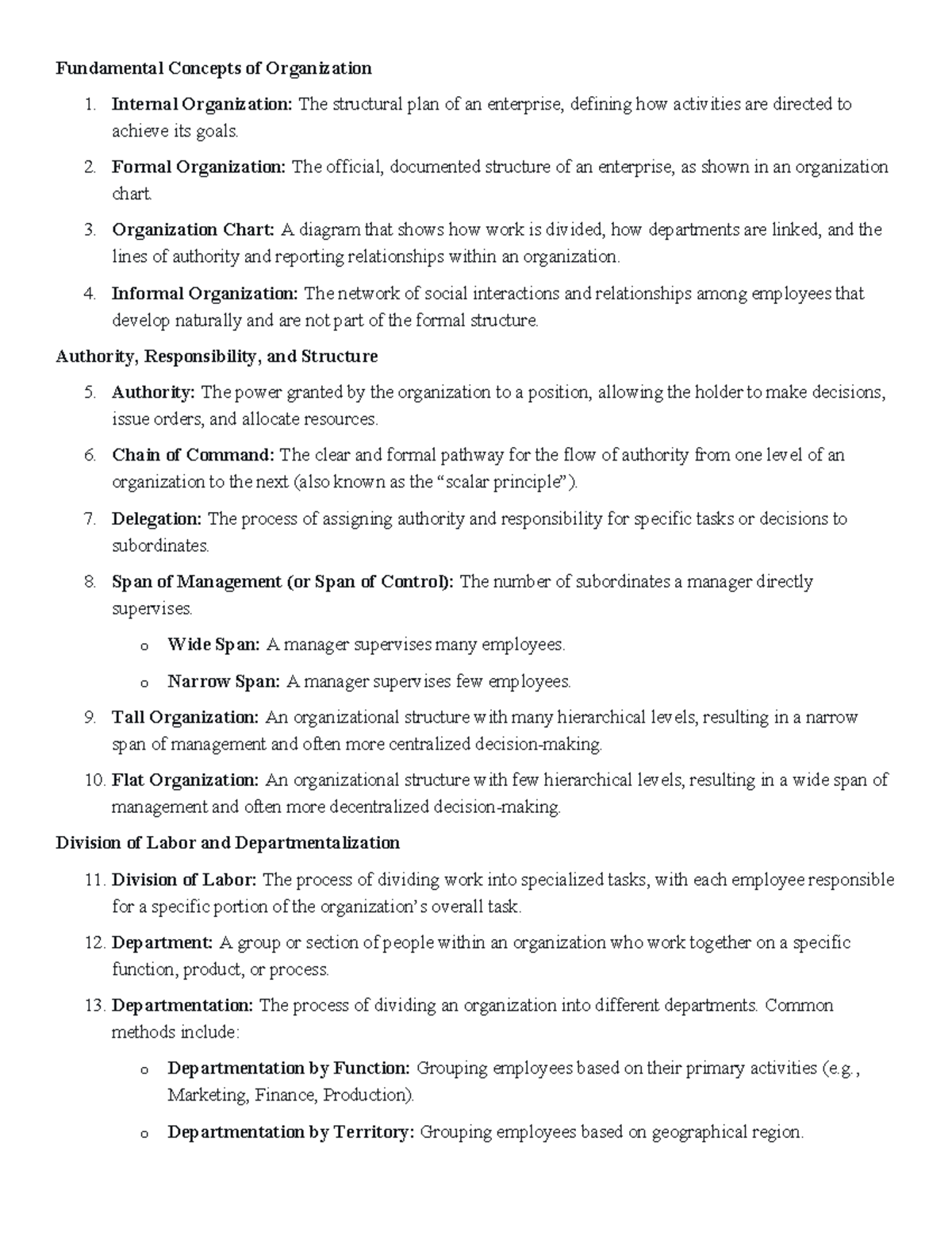 W5&6 Organizing: Key Terms in Organizational Structure - Studocu