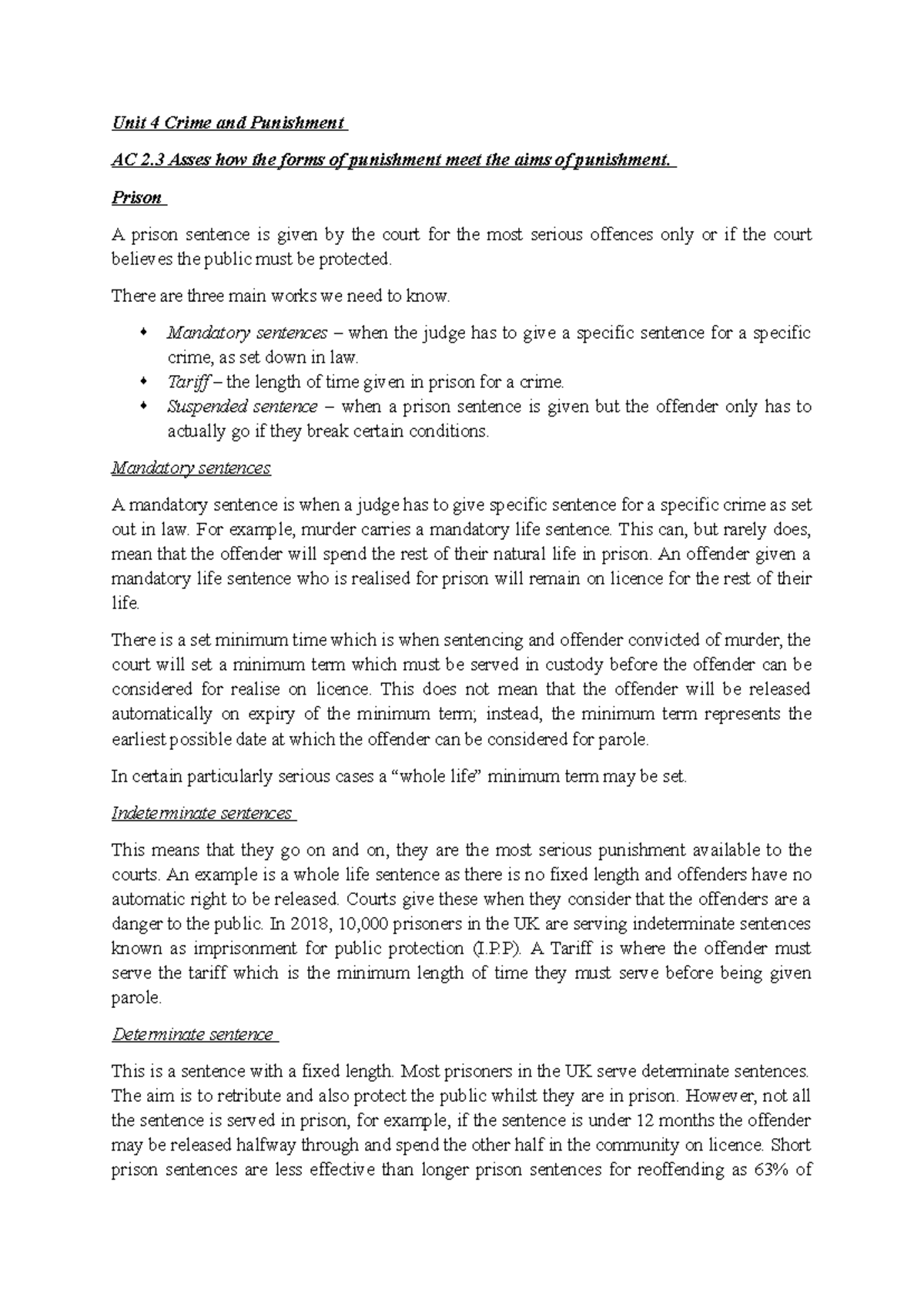 AC 2.3 Analyzing Punishment Forms and Their Aims in Criminal Justice ...