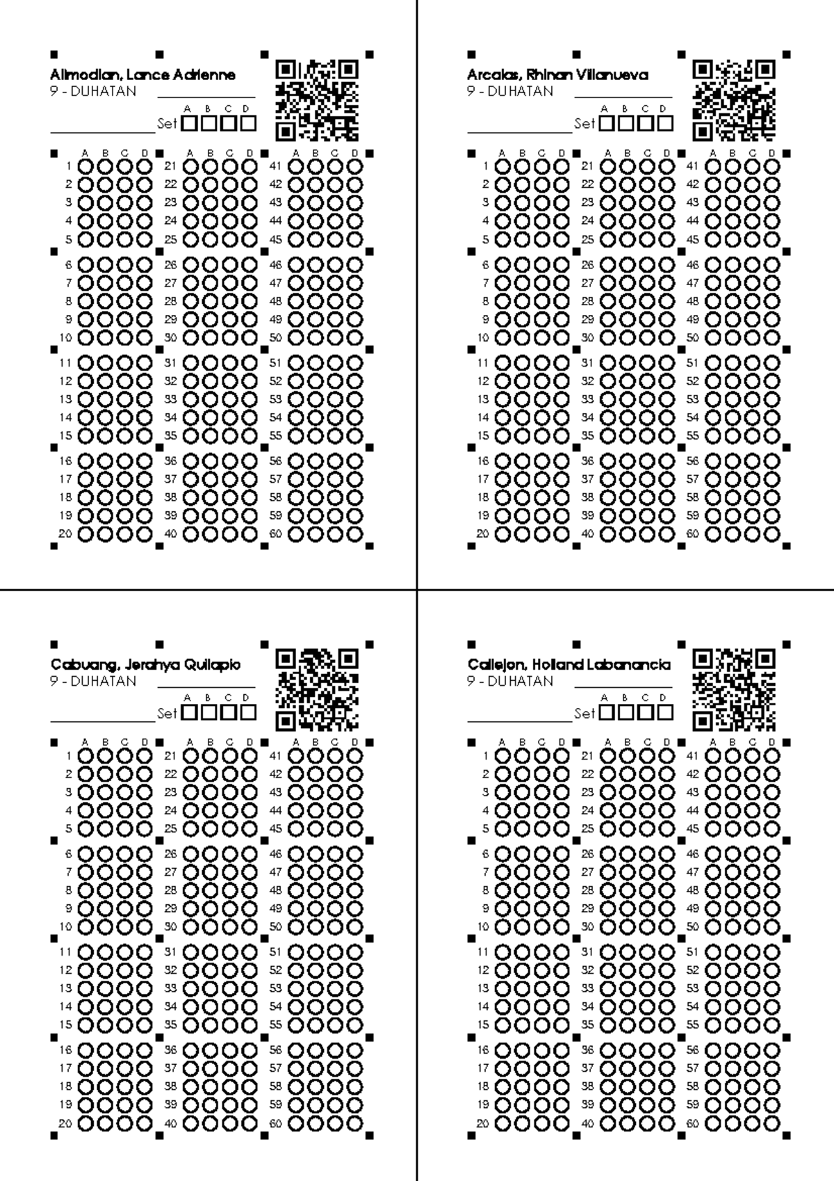 QA2 Answer Sheet G for 9 DUHATAN - Math 9 - 2025-11-06 - Studocu