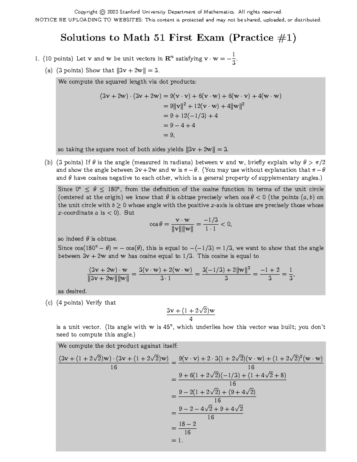 Math 51: Midterm 1 Practice Exam Solutions and Explanations - Studocu