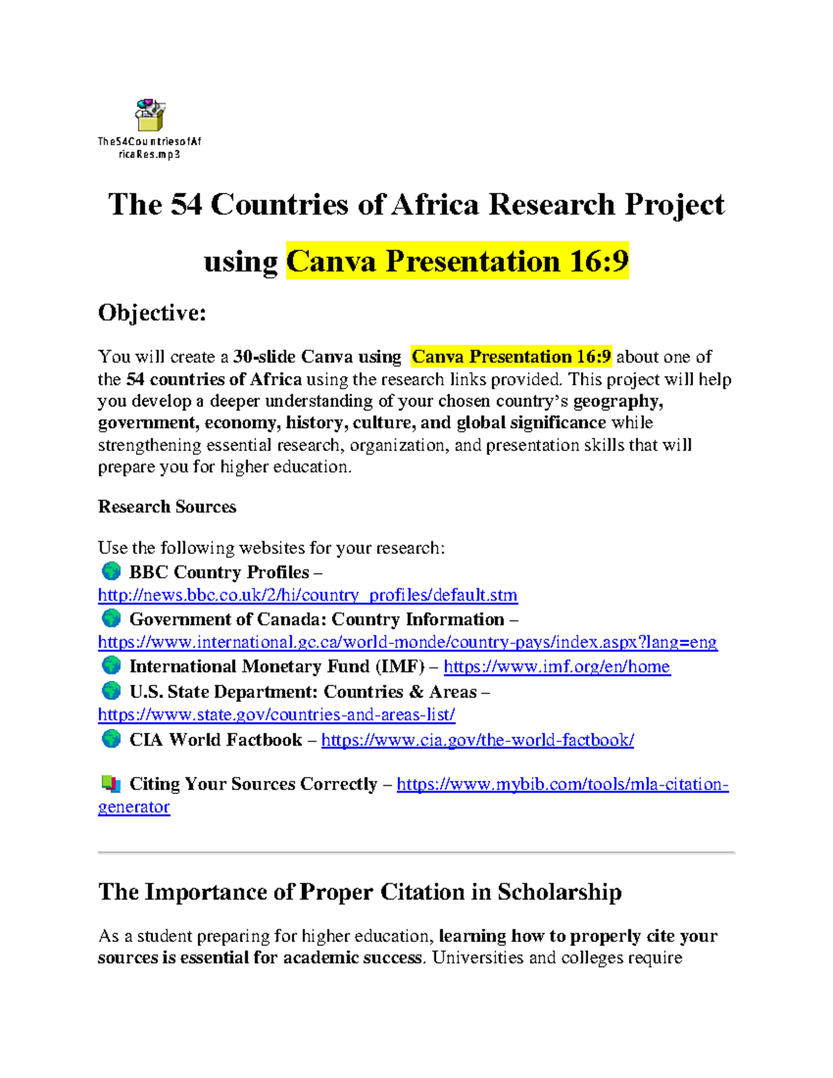 Africa Research Project: Exploring 54 Countries via Canva Presentation ...