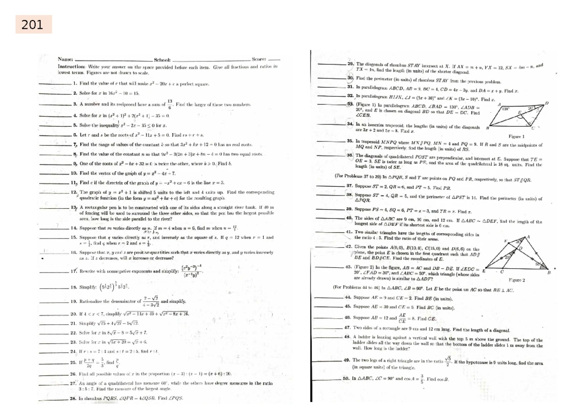 ASMEPPS: 2018 Reviewer No. 2 - Geometry and Algebra Problems - Studocu