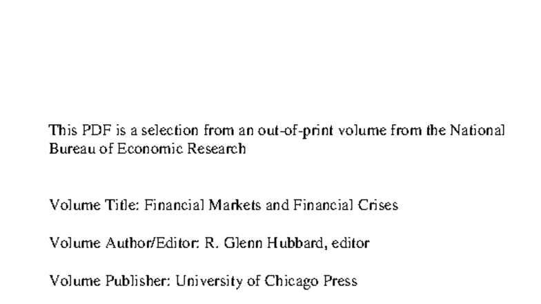 The Origins of Banking Panics: Insights from NBER Volume R. Glenn ...