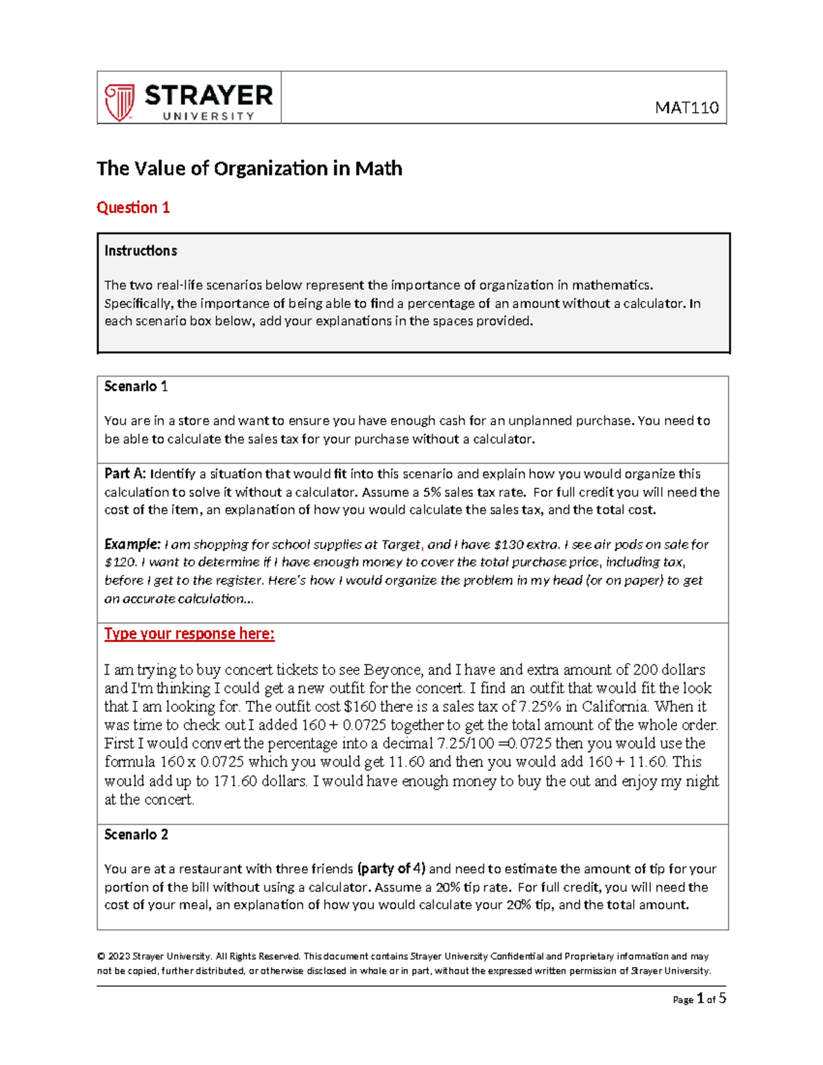 MAT110 Week 4 Assignment: The Role of Organization in Math Calculations - Studocu