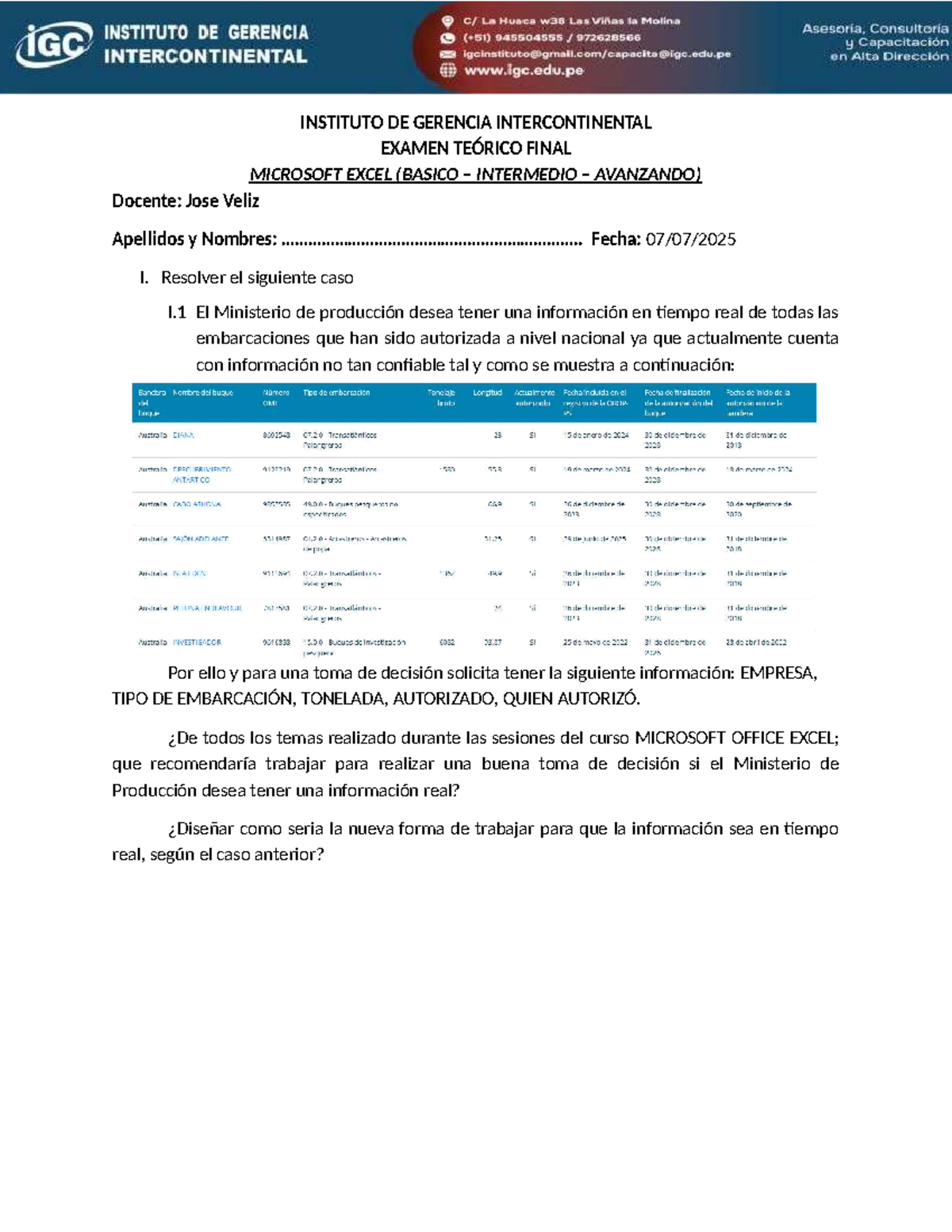 EXAMEN PRÁCTICO FINAL MICROSOFT EXCEL (BASICO INTERMEDIO) - Studocu