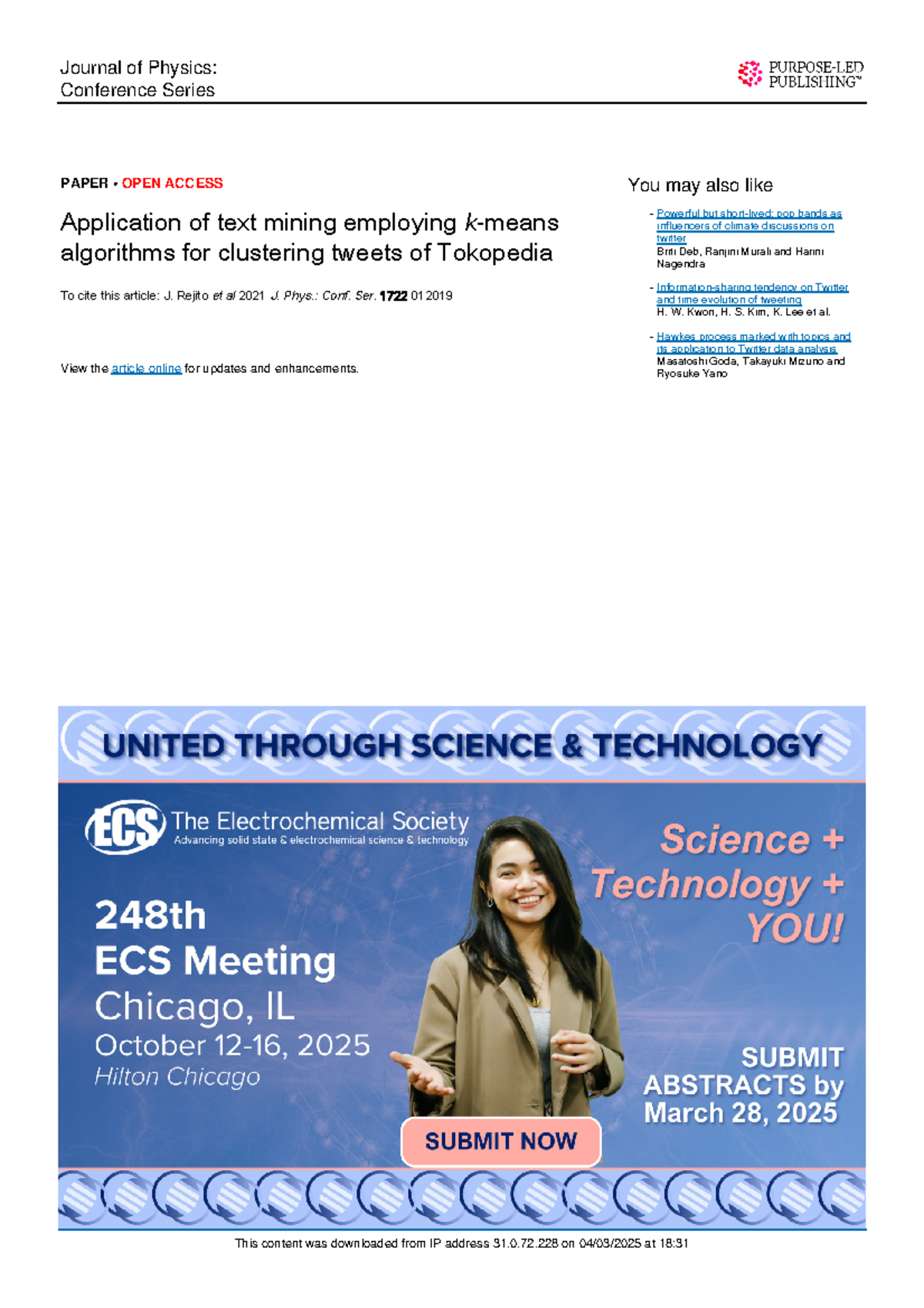 Rejito 2021 J. Phys. Conf - Journal of Physics: Conference Series PAPER ...