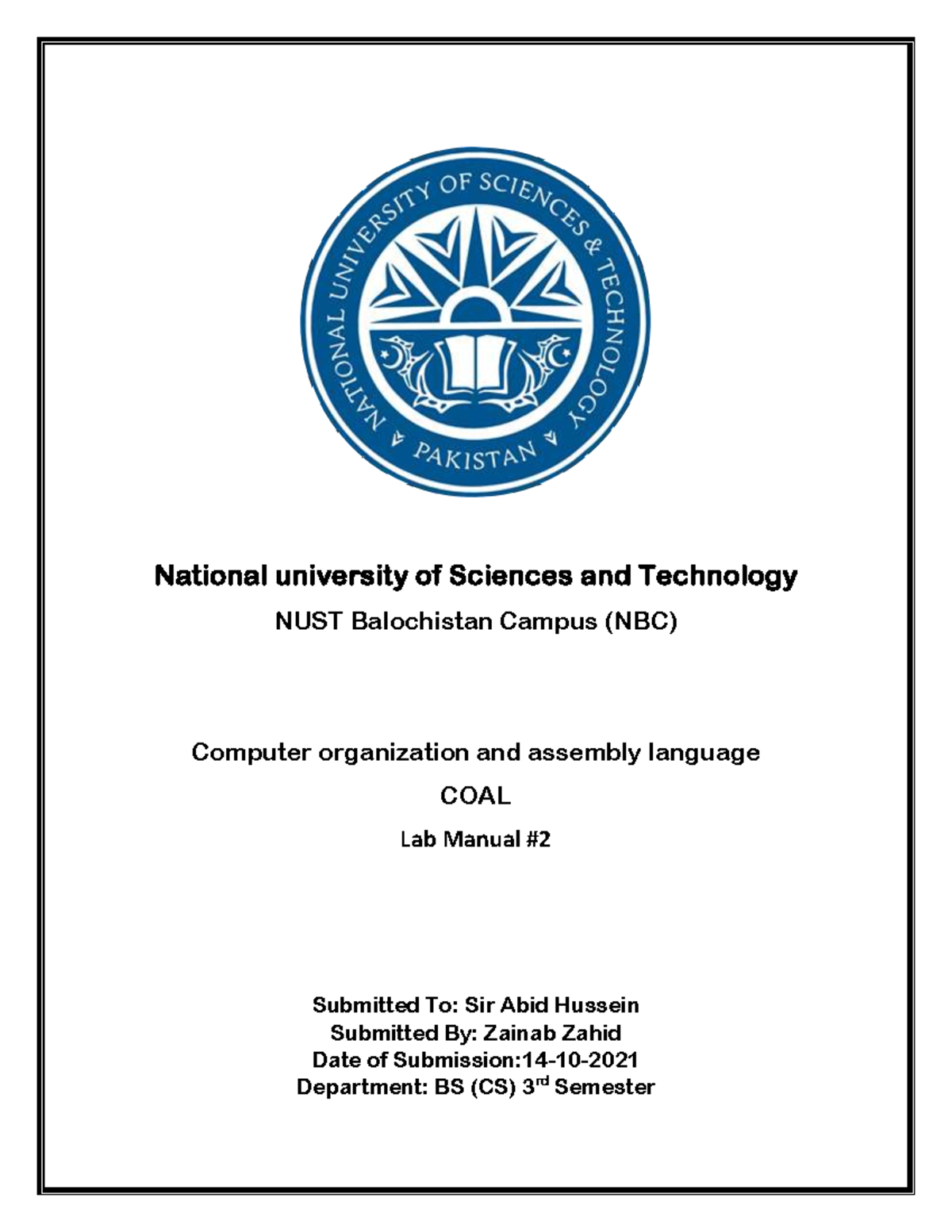 Coal lab manual 2 - National university of Sciences and Technology NUST ...