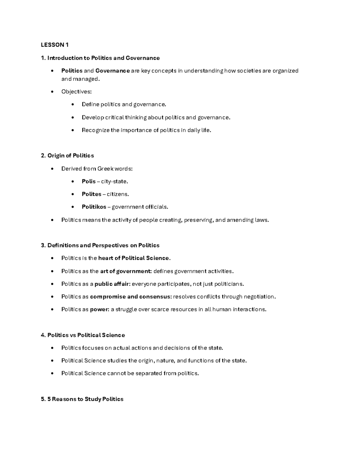 Polgov- Reviewer: Lesson 1 - Introduction to Politics and Governance ...