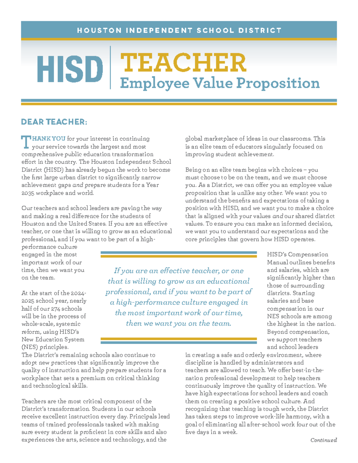 HISD Teacher Employee Value Proposition Overview: 2024-2025 - Studocu