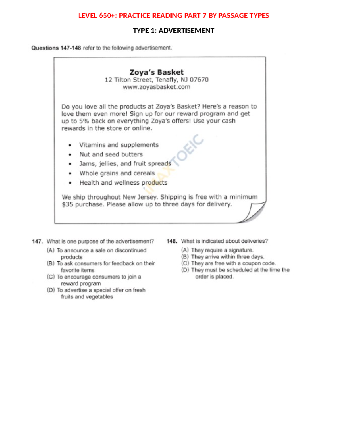 Level 650 Reading Practice: Understanding Passage Types - Studocu