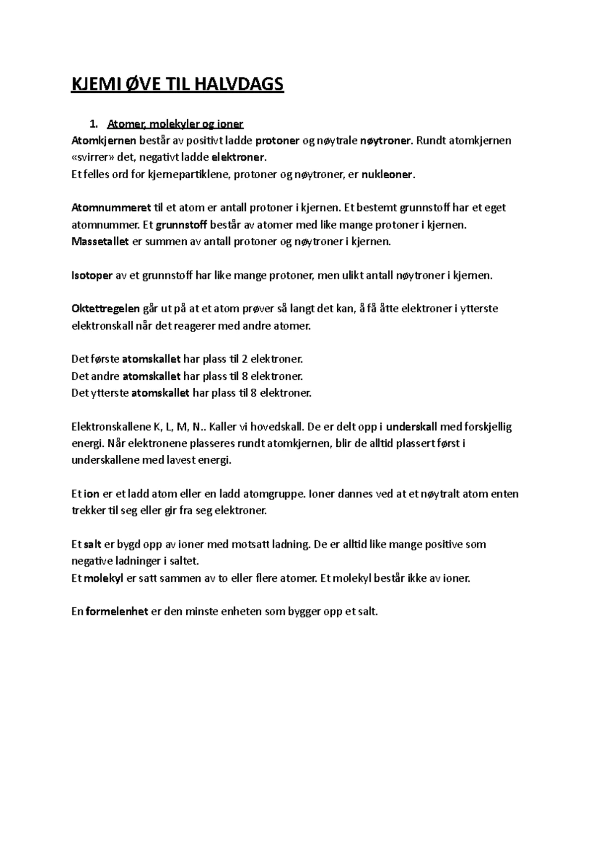 Kapittel 3 - Reaksjoner og Beregninger i Kjemi (KJEM101) - Studocu