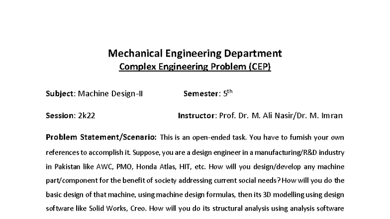 CEP-Machine Design II: Addressing Social Needs through Engineering - Studocu