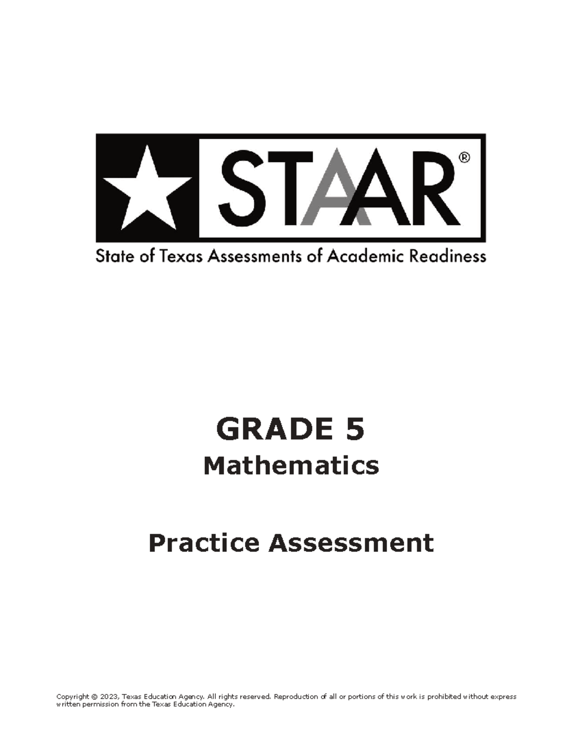GRADE 5 STAAR Math Practice Test 2023: Assessment Materials - Studocu
