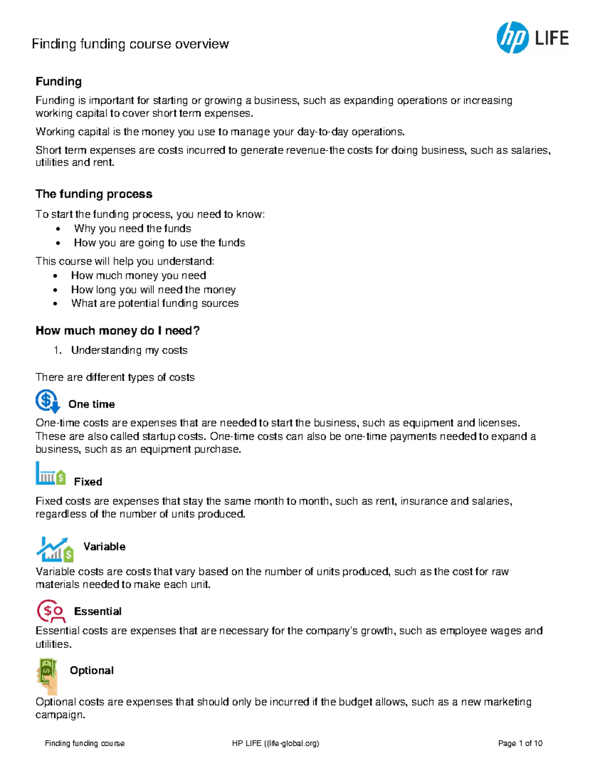 HP+LIFE+finding+funding+course+overview - Funding Funding is important ...