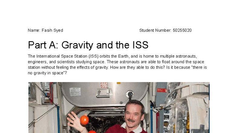 PCS181 - Activity 4: Gravity Effects on the ISS and Astronauts - Studocu