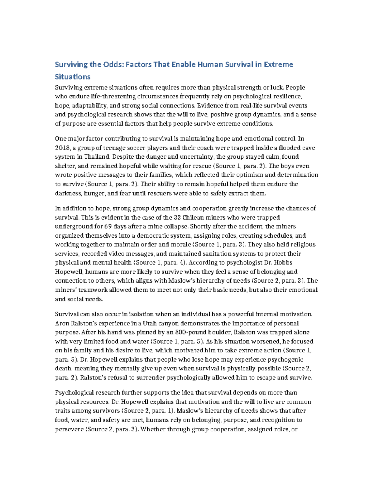 Surviving the Odds: Key Factors in Human Survival (Essay) - Studocu