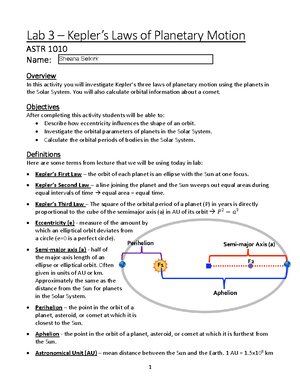 Lab 4 - Keplers 3 laws-1 - Lab assignment (received full points) - NAME