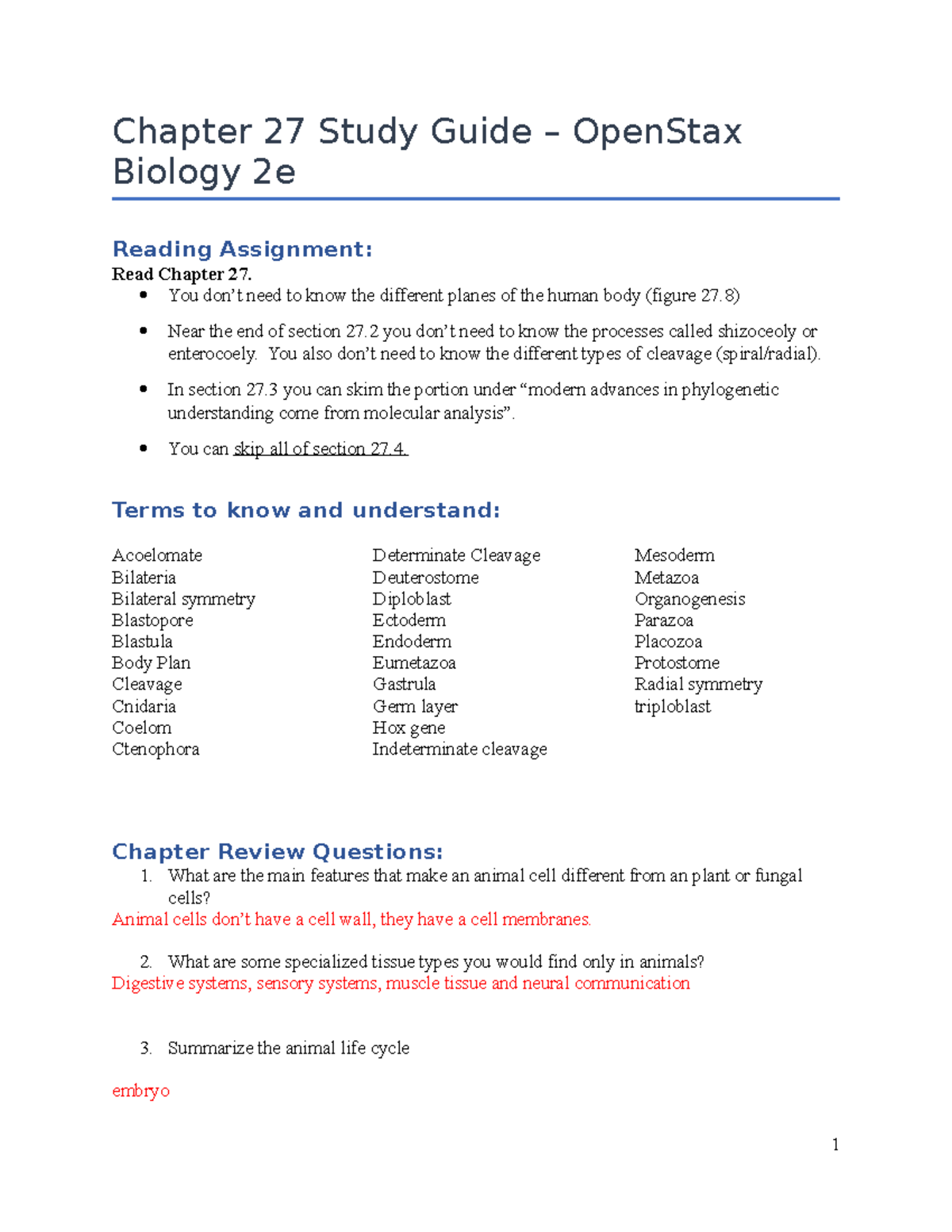 Chapter 27 Study Guide - Chapter 27 Study Guide – OpenStax Biology 2e ...