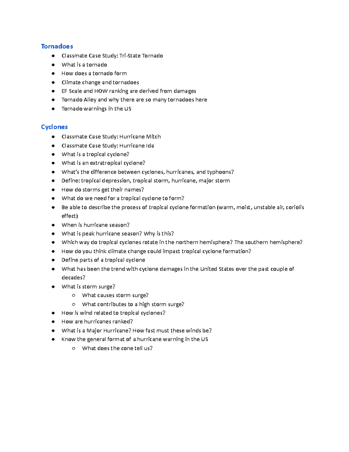 Lecture Exam 3 Study Guide: Tornadoes, Cyclones, Floods & Droughts ...