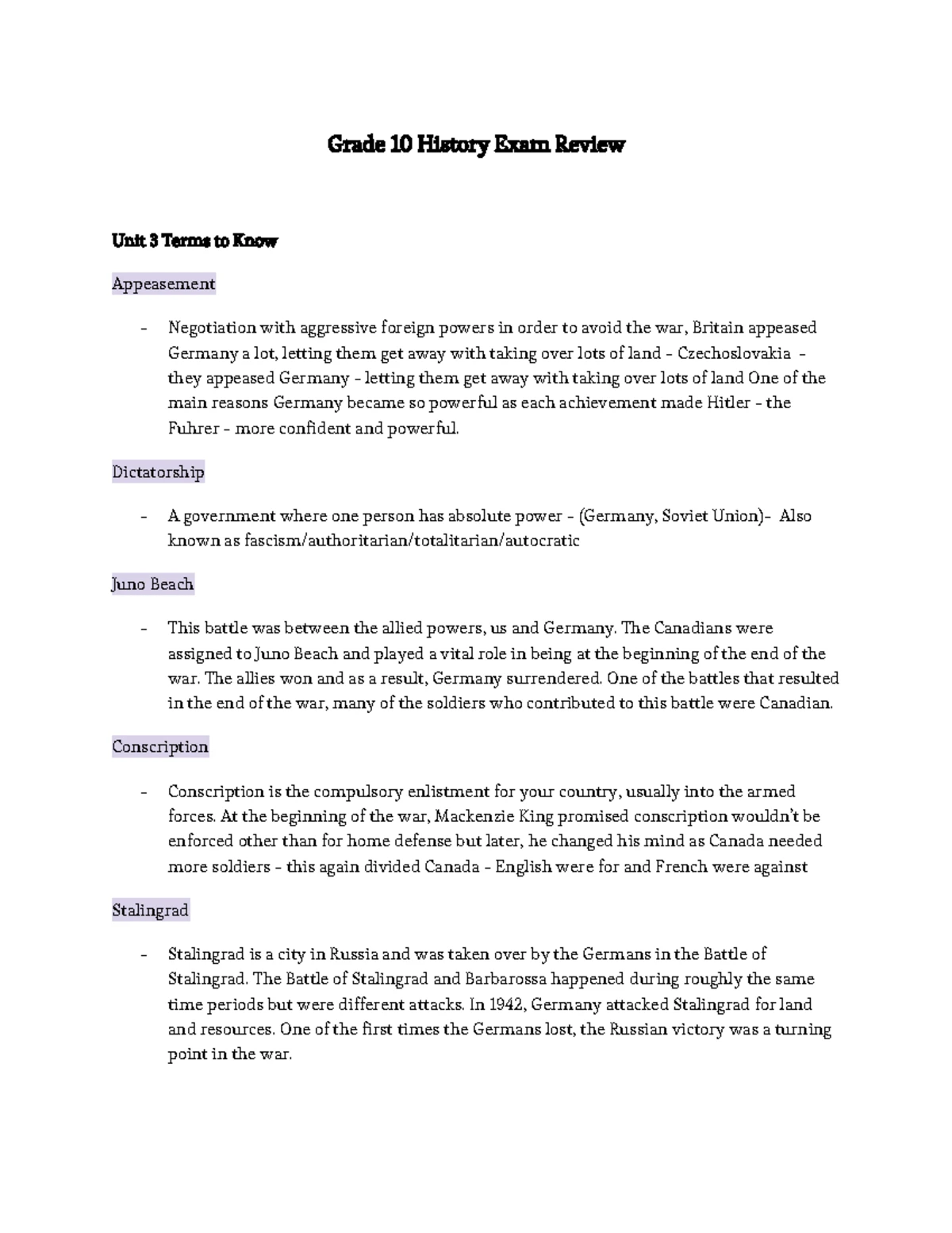 CHC2D Unit 2 World War II Test Review Guide - Studocu