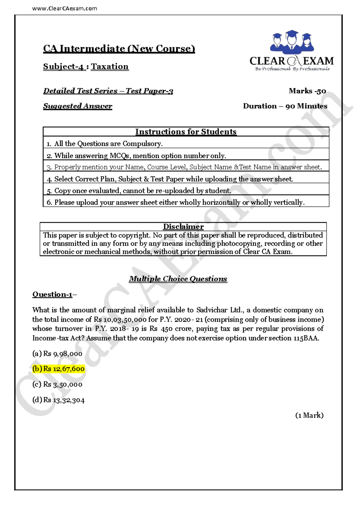 Intermediate Taxation Test-3 Suggested Answers for CA Students - Studocu