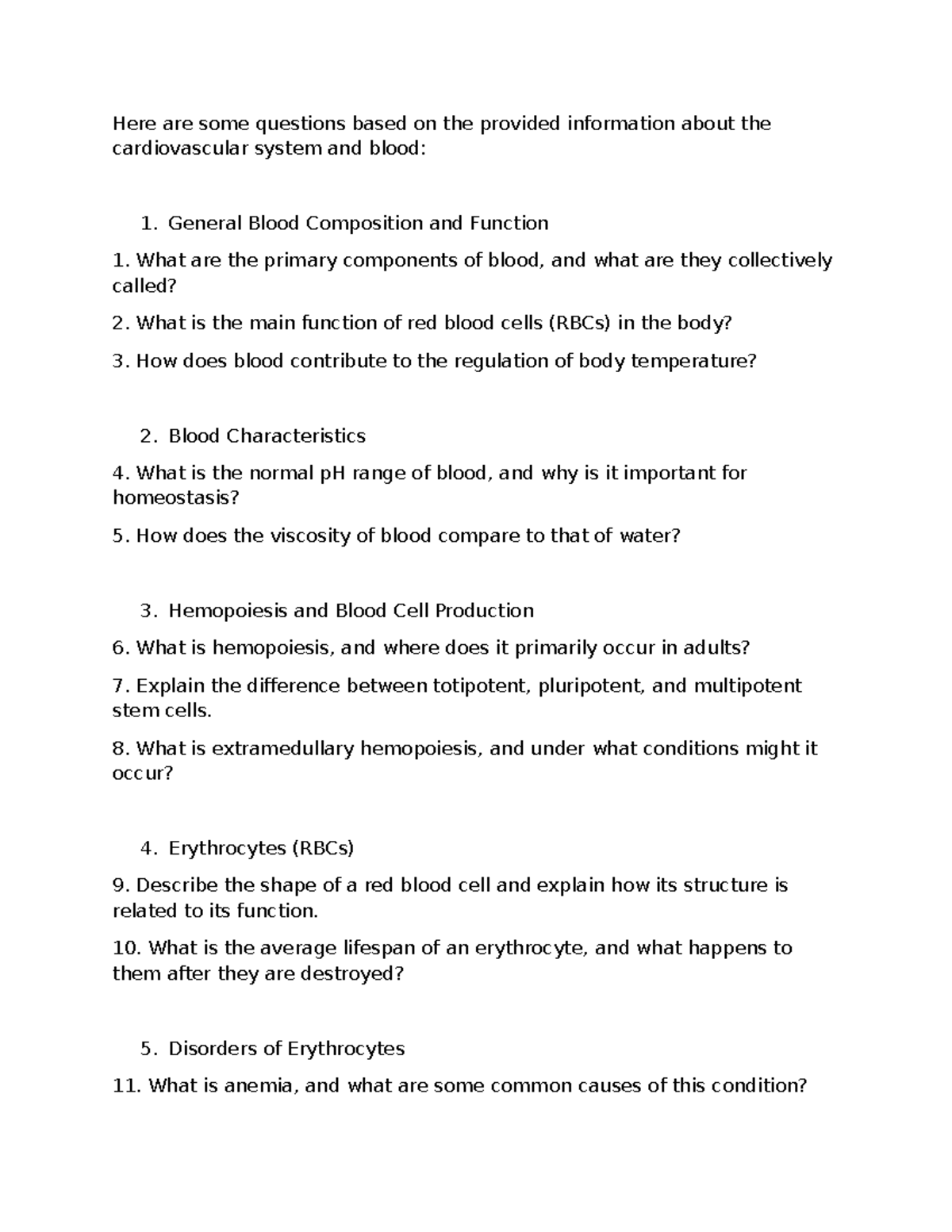 A&P2 Exam 1 Review: Cardiovascular System and Blood Questions - Studocu