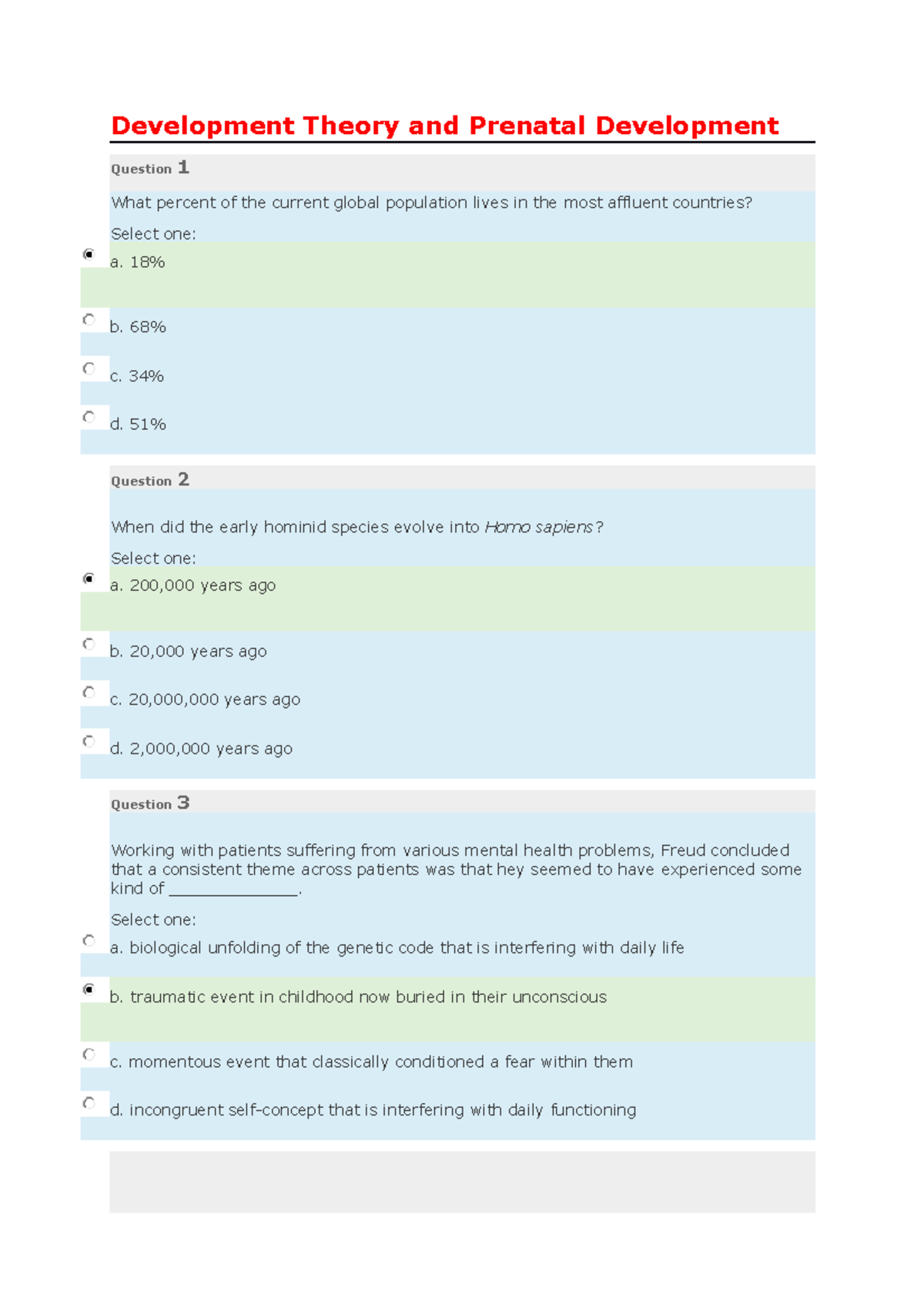 Quiz Development Psychology Preparation for Exam - Development Theory ...
