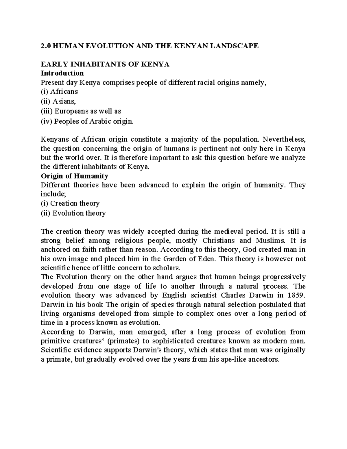 UCU 2104 Chapter 2: Human Evolution and Early Inhabitants of Kenya - Studocu