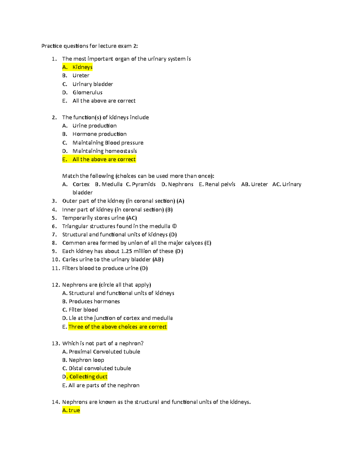 Practice questions for lecture exam 2 KEY - Practice questions for ...