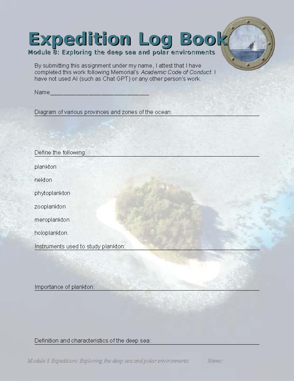 Expedition Log Book 8: Deep Sea & Polar Environments Exploration - Studocu